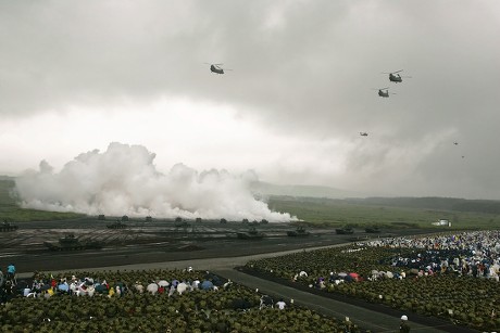 Helicopters Fly Over Field Tanks Fire Editorial Stock Photo - Stock ...