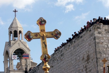 Greek Orthodox Clergy Pilgrims Line Roof Editorial Stock Photo - Stock ...
