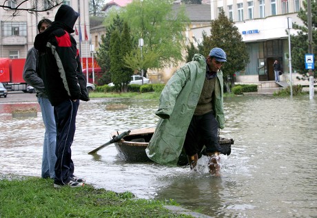 Romanian Water Worker Checks Sand Bags Editorial Stock Photo - Stock ...