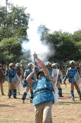 Police Personnel Fires Tear Gas Shell Editorial Stock Photo - Stock ...