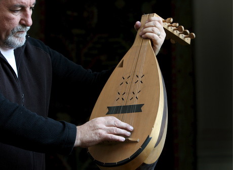 Romanian Employee Displays Traditional Wooden Lute Editorial Stock ...