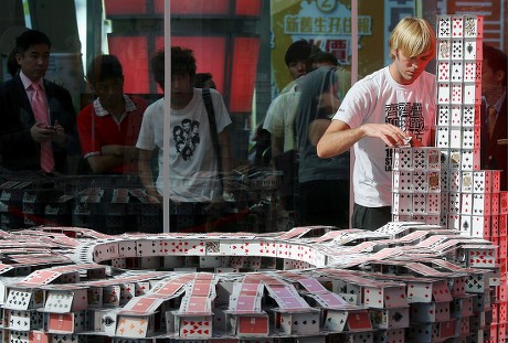 Professional Cardstacker Bryan Berg Puts Final Editorial Stock Photo ...