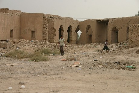 Two Iraqi Boys Walk Front Destroyed Editorial Stock Photo - Stock Image ...