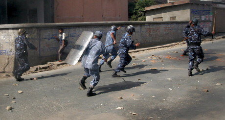 Nepalese Riot Police Run Away Students Editorial Stock Photo - Stock ...