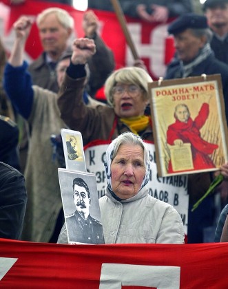 Elderly Communist Hold Portraits Vladimir Lenin Editorial Stock Photo ...