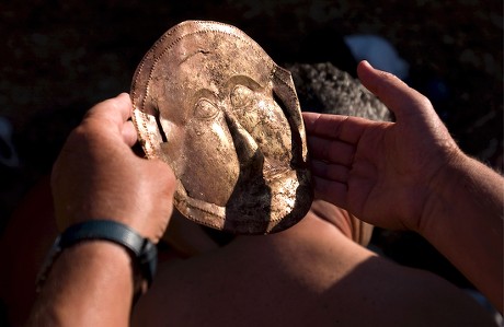Bulgarian Archeologist Holds Gold Mask During Editorial Stock Photo ...