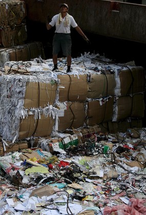 Worker Uploads Huge Stockpile Waste Papers Editorial Stock Photo ...