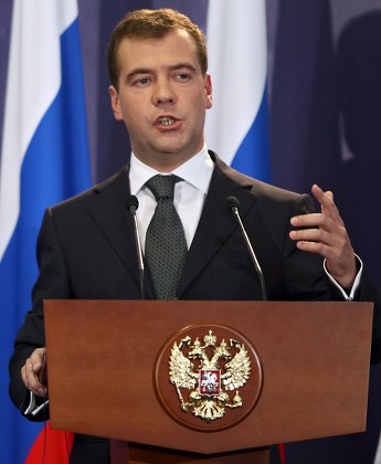 Russian President Dmitry Medvedev Speaks During Editorial Stock Photo ...