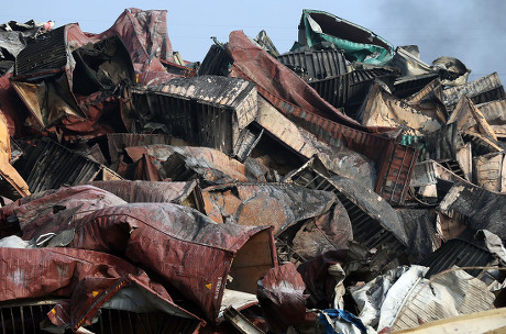 View Damaged Containers Beside Explosion Site Editorial Stock Photo ...