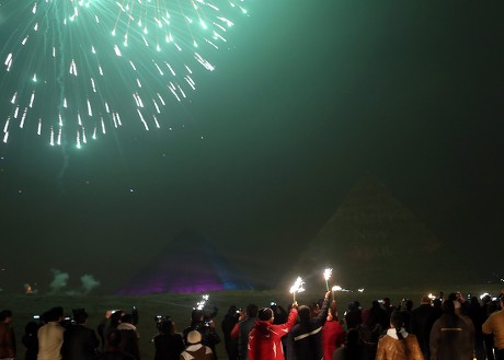Fireworks Explode Abover Great Pyramids During Editorial Stock Photo ...