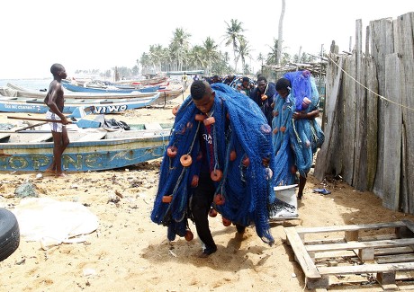 Ivorian Fishermen Carry Fishing Nets Abidjan Editorial Stock Photo ...