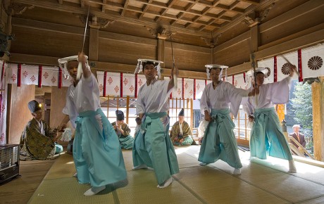 Japanese Winter Solstice Kagura Performers Dance Editorial Stock Photo ...