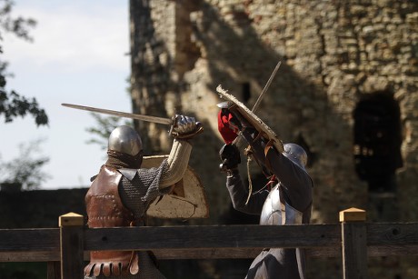 Men Wearing Medieval Knights Costumes Fight Editorial Stock Photo ...