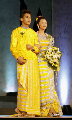 Myanmar Models Present Traditional Wedding Outfits Editorial Stock ...