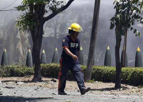 Filipino Fireman Walks Away Site Explosion Editorial Stock Photo ...
