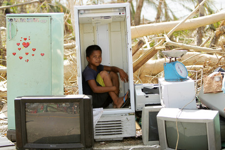 Filipino Typhoon Victim Rests Inside Broken Editorial Stock Photo ...