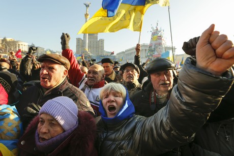 Ukrainian Protesters Shout Slogans During Proeuropean Editorial Stock ...