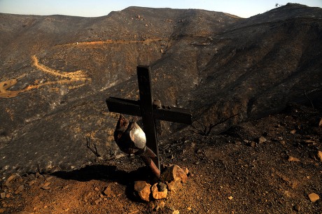 Burned Cross Along Side Road Fire Editorial Stock Photo - Stock Image ...