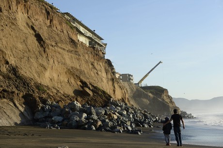 Father Son View Damaged Coastline Crumbling Editorial Stock Photo ...