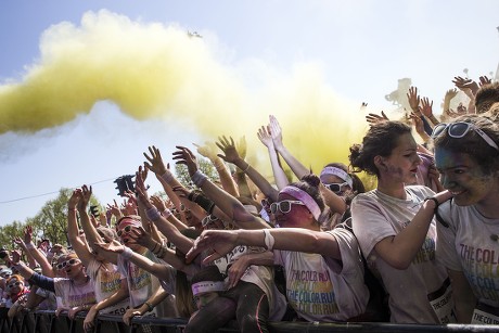 People Celebrate Their Arrival Throwing Colourful Editorial Stock Photo ...