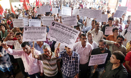 Indian Bank Employees Shout Slogans While Editorial Stock Photo - Stock ...