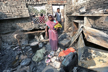 Indian Stands Dwelling Gutted Fire Which Editorial Stock Photo - Stock ...