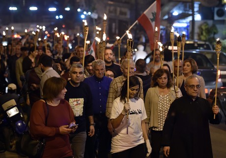 Lebanese Activists Holds Torchs They Walk Editorial Stock Photo - Stock ...