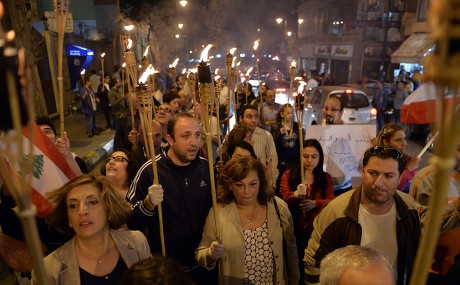 Lebanese Activists Holds Torchs They Walk Editorial Stock Photo - Stock ...