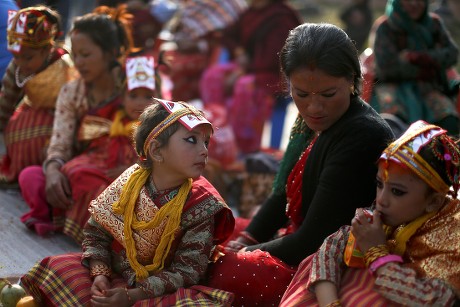 Group Nepalese Girls Newari Community Dressed Editorial Stock Photo ...