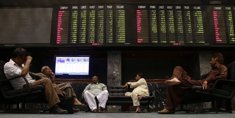 Pakistani Traders Sit Beneath Electronic Board Editorial Stock Photo ...