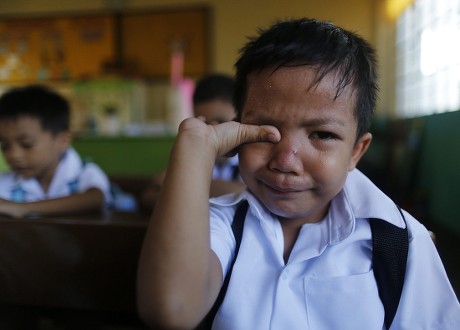 Filipino Pupil Cries Inside Classroom During Editorial Stock Photo ...