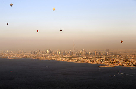 Hot Air Aerostats Fly Over Dubai Editorial Stock Photo - Stock Image ...