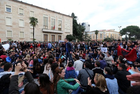 Albanian Students Sit During Protest Against Editorial Stock Photo ...