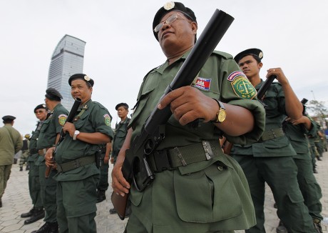 Cambodian Police Officers Stand Lines During Editorial Stock Photo ...