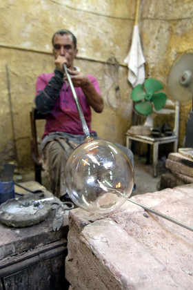 Glassblower Ahmed Blows Into Blowpipe Shape Editorial Stock Photo ...