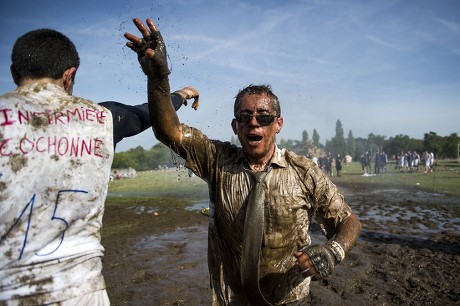 Competitor Emerges Muddy Water During First Editorial Stock Photo ...