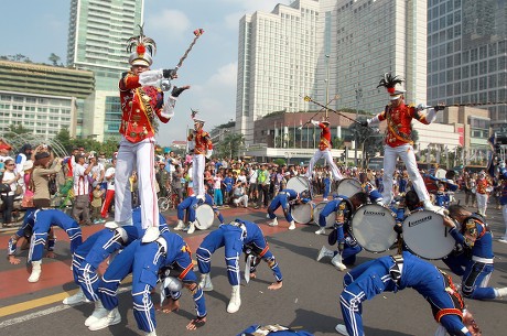 Indonesian Police Marching Band Perform During Editorial Stock Photo ...