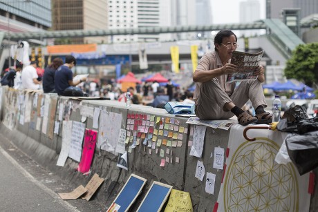 Prodemocracy Demonstrator Sits On Lane Divider Editorial Stock Photo ...