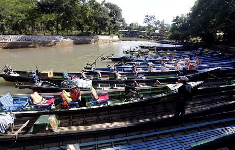 Tourist Boats Lay Lined On Bank Editorial Stock Photo - Stock Image ...
