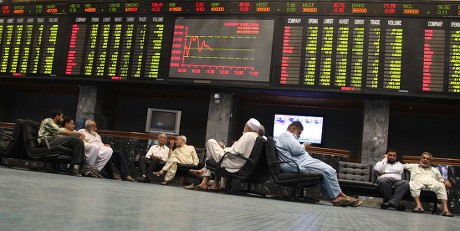Pakistani Traders Sit Beneath Electronic Display Editorial Stock Photo ...