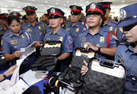 Filipino Policemen Display Brand New Pistols Editorial Stock Photo ...