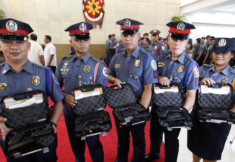 Filipino Policemen Display Brand New Pistols Editorial Stock Photo ...
