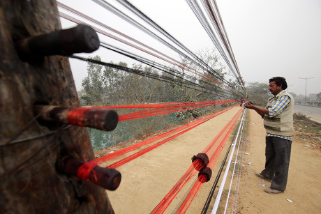 Indian Worker Prepares Kite Thread On Editorial Stock Photo - Stock ...