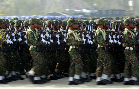 Myanmar Military Soldiers March Parade On Editorial Stock Photo - Stock ...