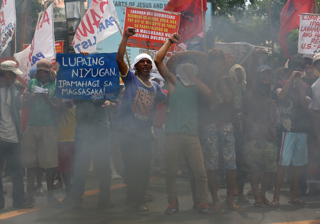 Filipino Farmers Shout Slogans During Protest Editorial Stock Photo ...