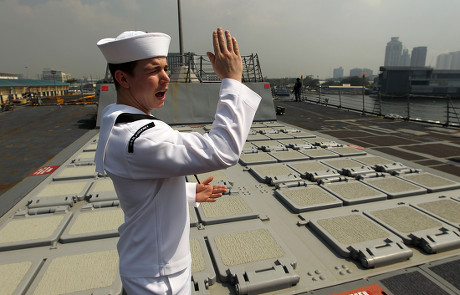 Us Navy Crew Member Gestures Front Editorial Stock Photo - Stock Image ...