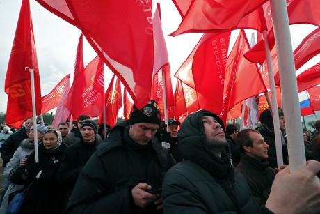 People Hold Red Flags Great Fatherland Editorial Stock Photo - Stock ...