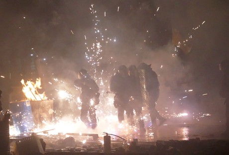 Firework Shot By Protesters Explodes Front Editorial Stock Photo ...