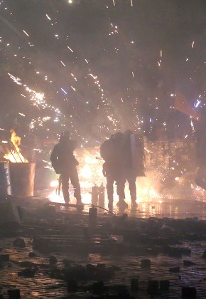 Firework Shot By Protesters Explodes Front Editorial Stock Photo ...