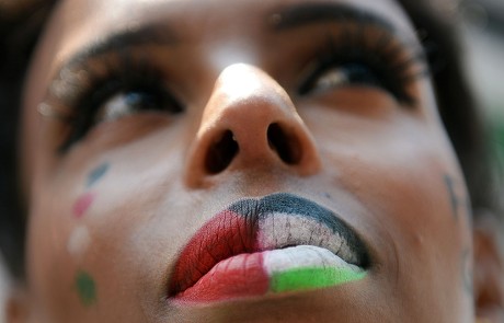 Propalestinian Demonstrator Lips Painted Colors Palestinian Editorial ...
